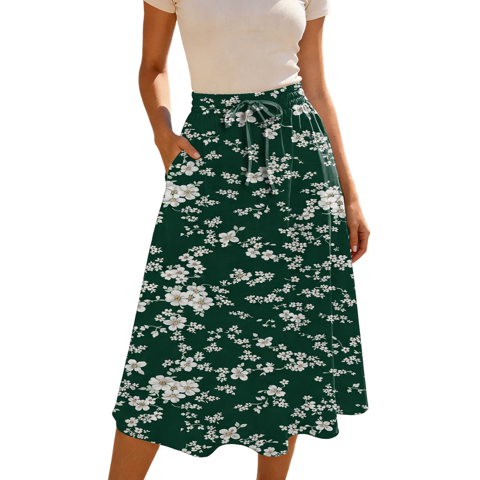 Arlun Summer Flowers Print Midi Skirts for Women Stretchy High Waist ...