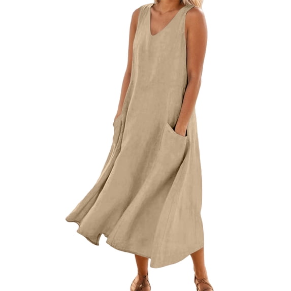 Arlun Summer Linen Dresses for Women 2026 Trendy Sleeveless V-Neck ...