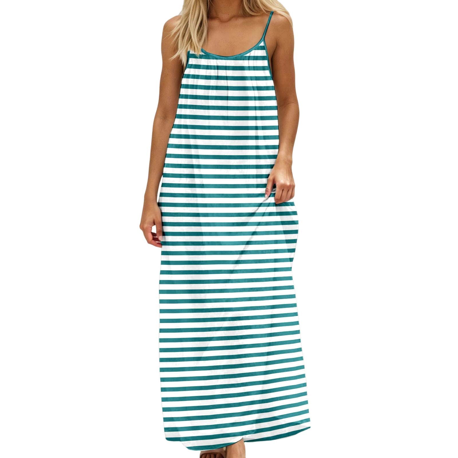 Arlun Summer Striped Print Maxi Dresses for Women Spoon Neck Sleeveless ...