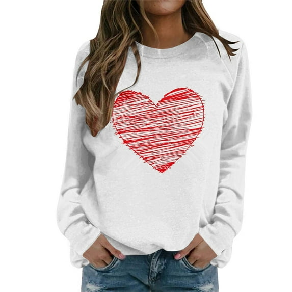 Arlun Sweatshirts for Women Funny Heart Pattern Valentine's Day Print ...