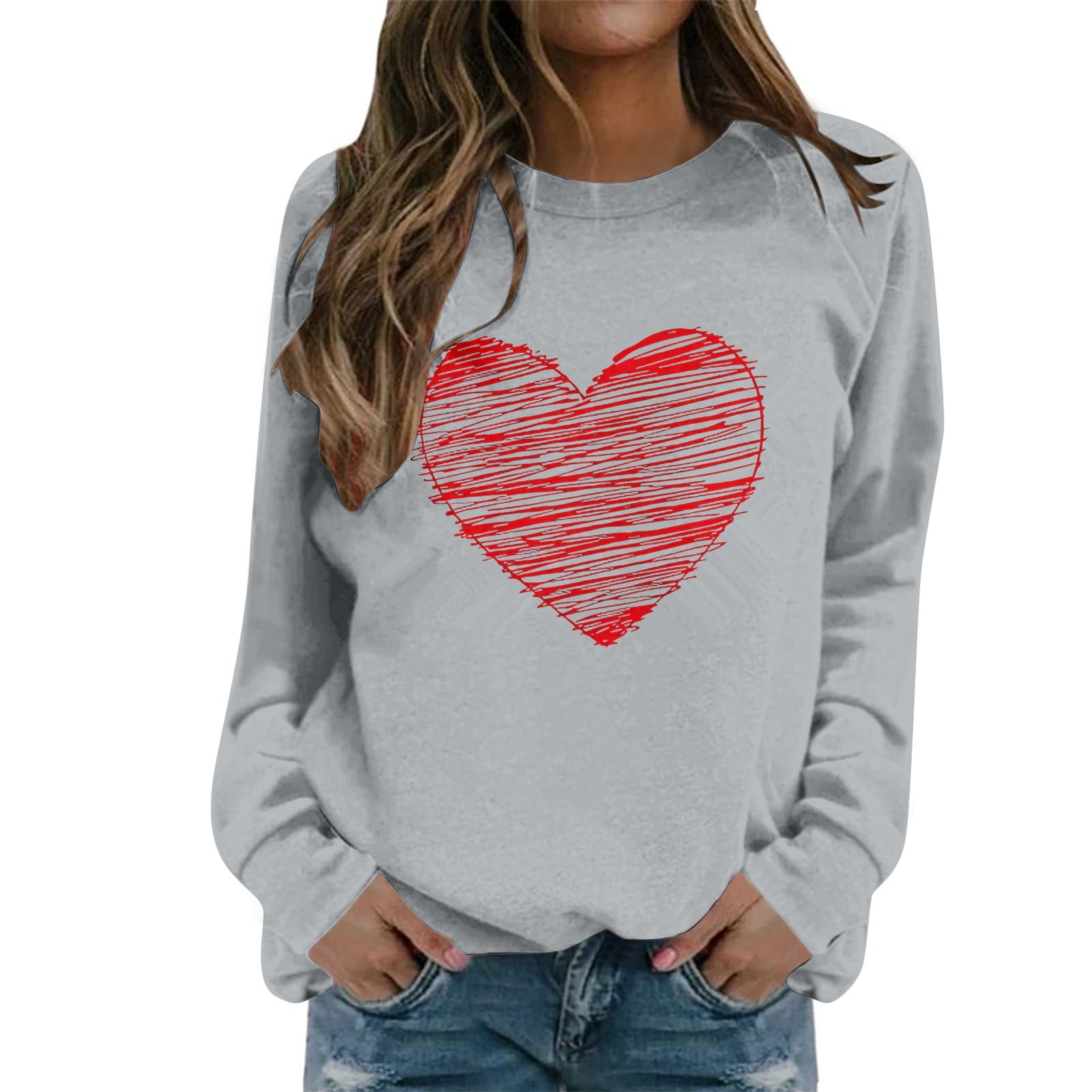 Arlun Sweatshirts for Women Funny Heart Pattern Valentine's Day Print ...
