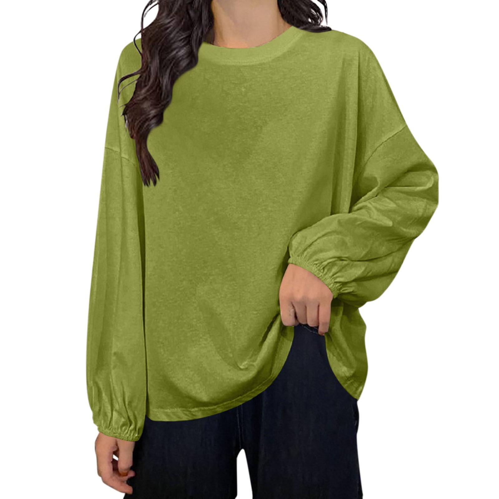 Arlun,T Shirts for Women Loose Fit Plus Size Solid Color Basic Fall ...