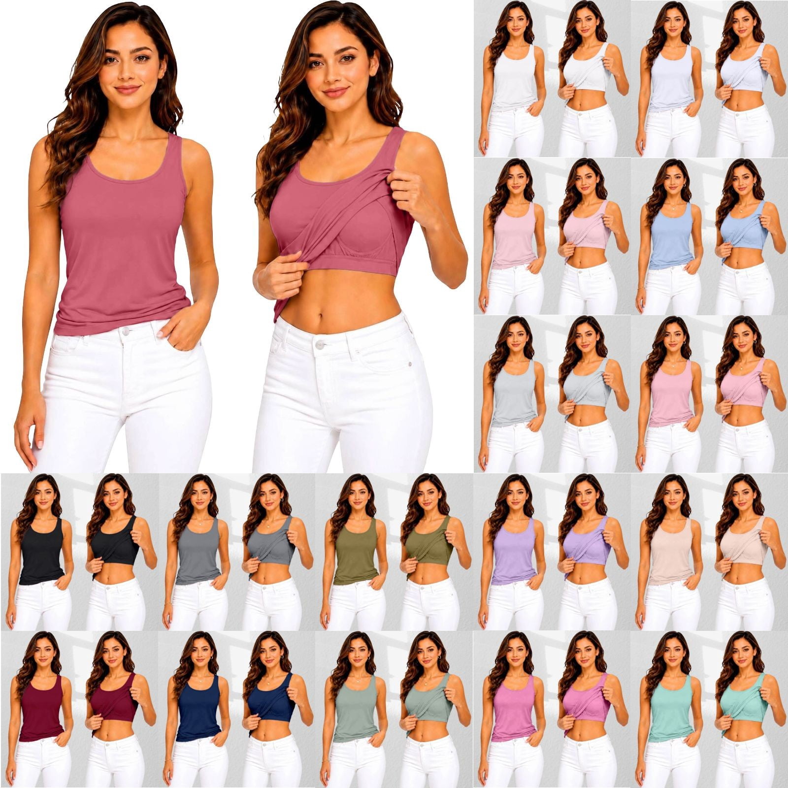 Arlun Tank Tops with Built in Bras Plus Size Womens Casual Summer Thin ...