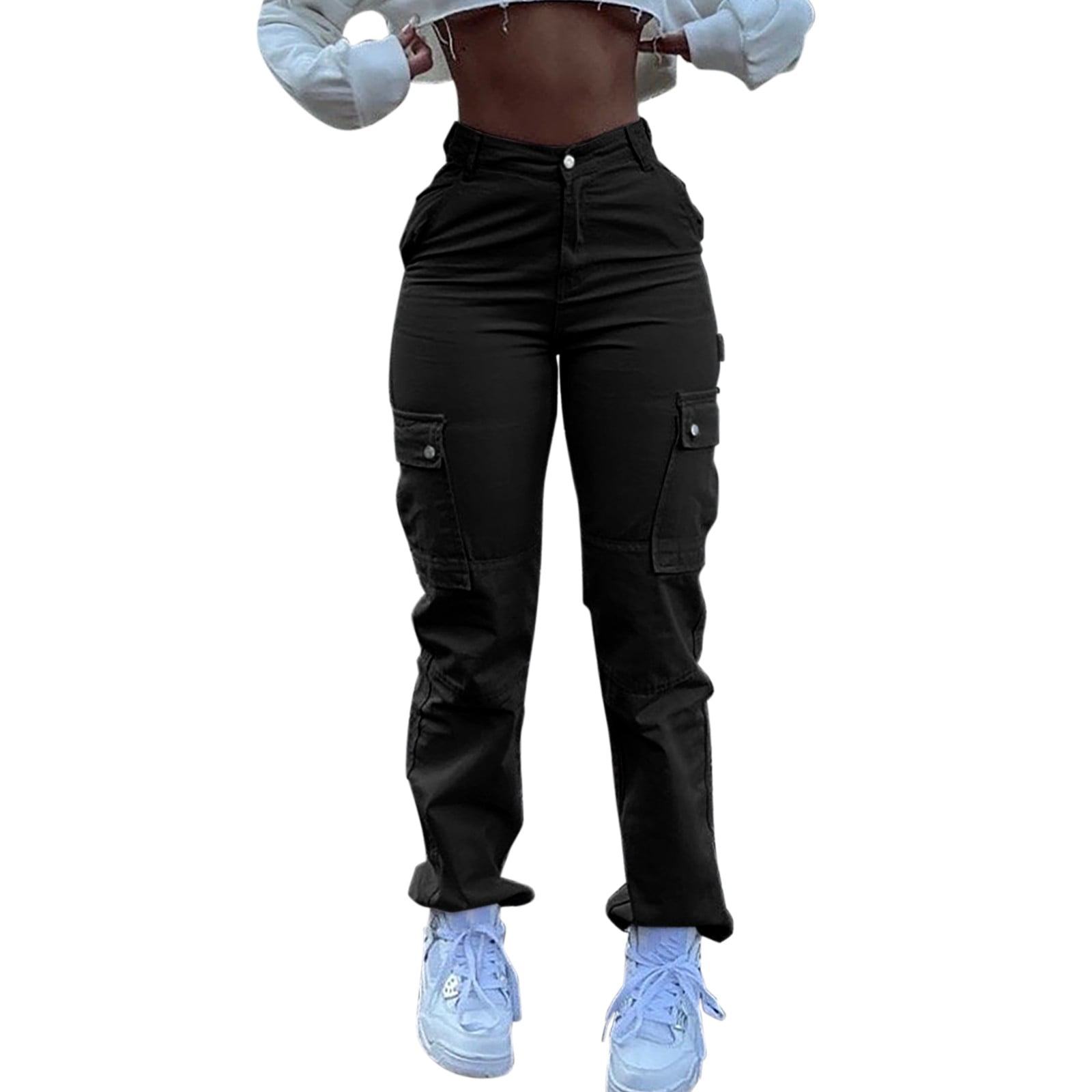 Arlun,Trendy Cargo Pants for Women Solid Color Slim Fit Straight Leg ...