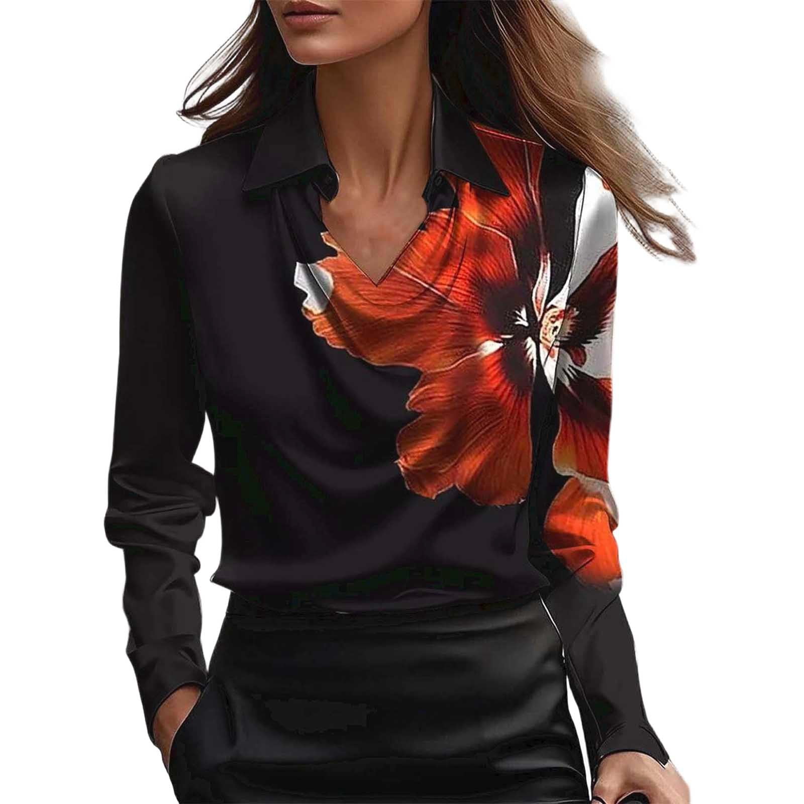 Arlun Trendy Floral Print Elegant Draped Neck Blouse Lightweight Lapel ...