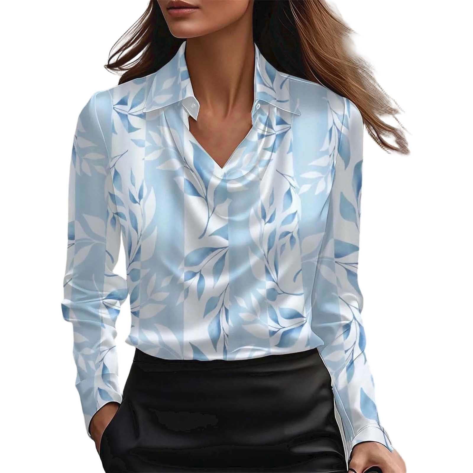 Arlun Trendy Floral Print Elegant Draped Neck Blouse Lightweight Lapel ...