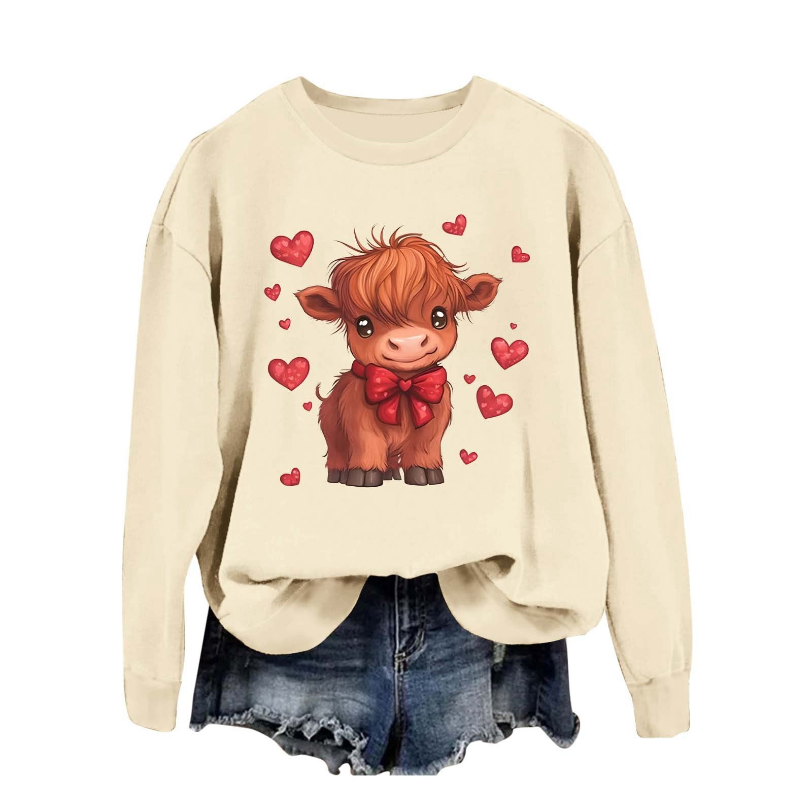 Arlun Valentine's Day Highland Cow Sweatshirts for Women Casual Long ...