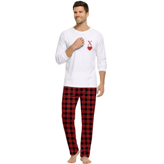 Arlun Valentine's Day Pajamas for Couples Set Funny Heart Letter A-Y Graphic Long Sleeve ...