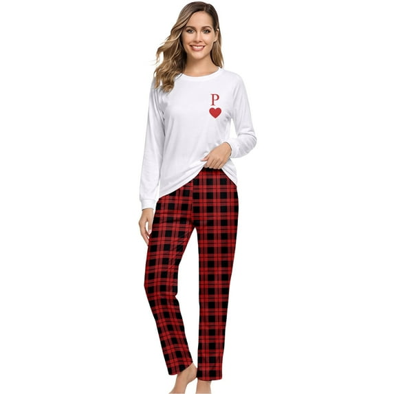 Arlun Valentine's Day Pajamas for Couples Set Funny Heart Letter A-Y Graphic Long Sleeve ...