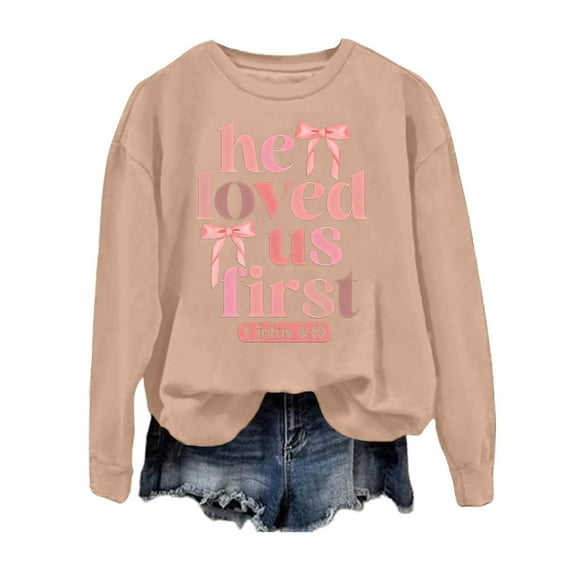 Arlun Valentine's Day Sweatshirts for Women He Loverd Us First Graphic ...
