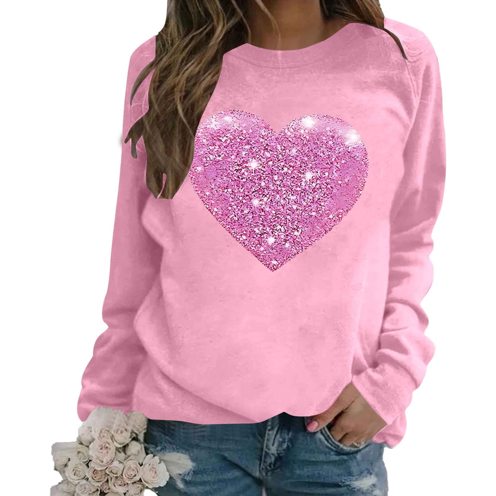Arlun Valentines Sequins Heart Graphic Sweatshirts for Women Casual ...