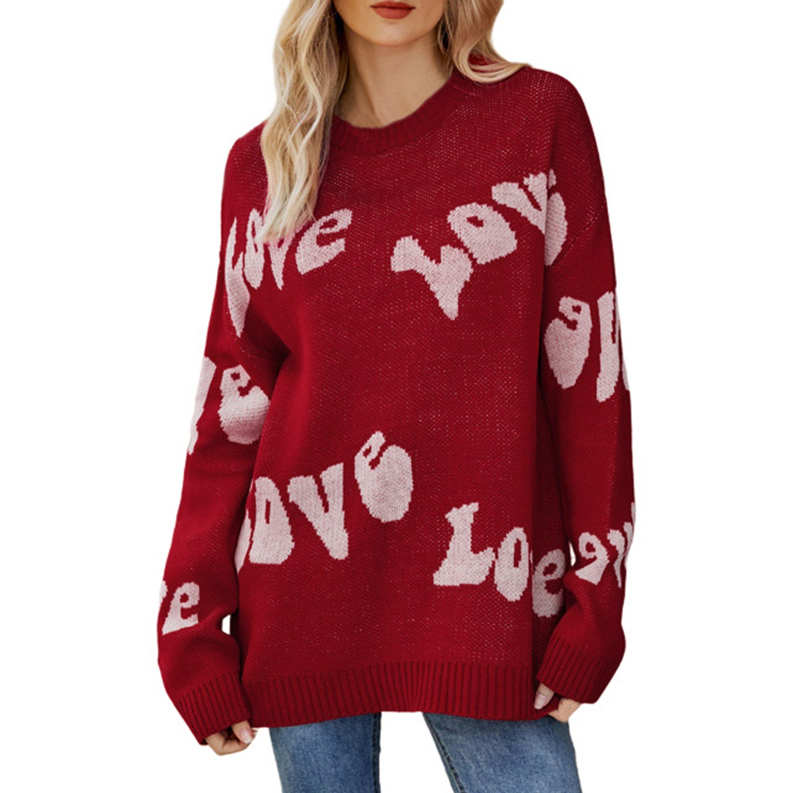 Arlun Valentines Sweaters for Women Love Heart Graphic Knit Sweater ...