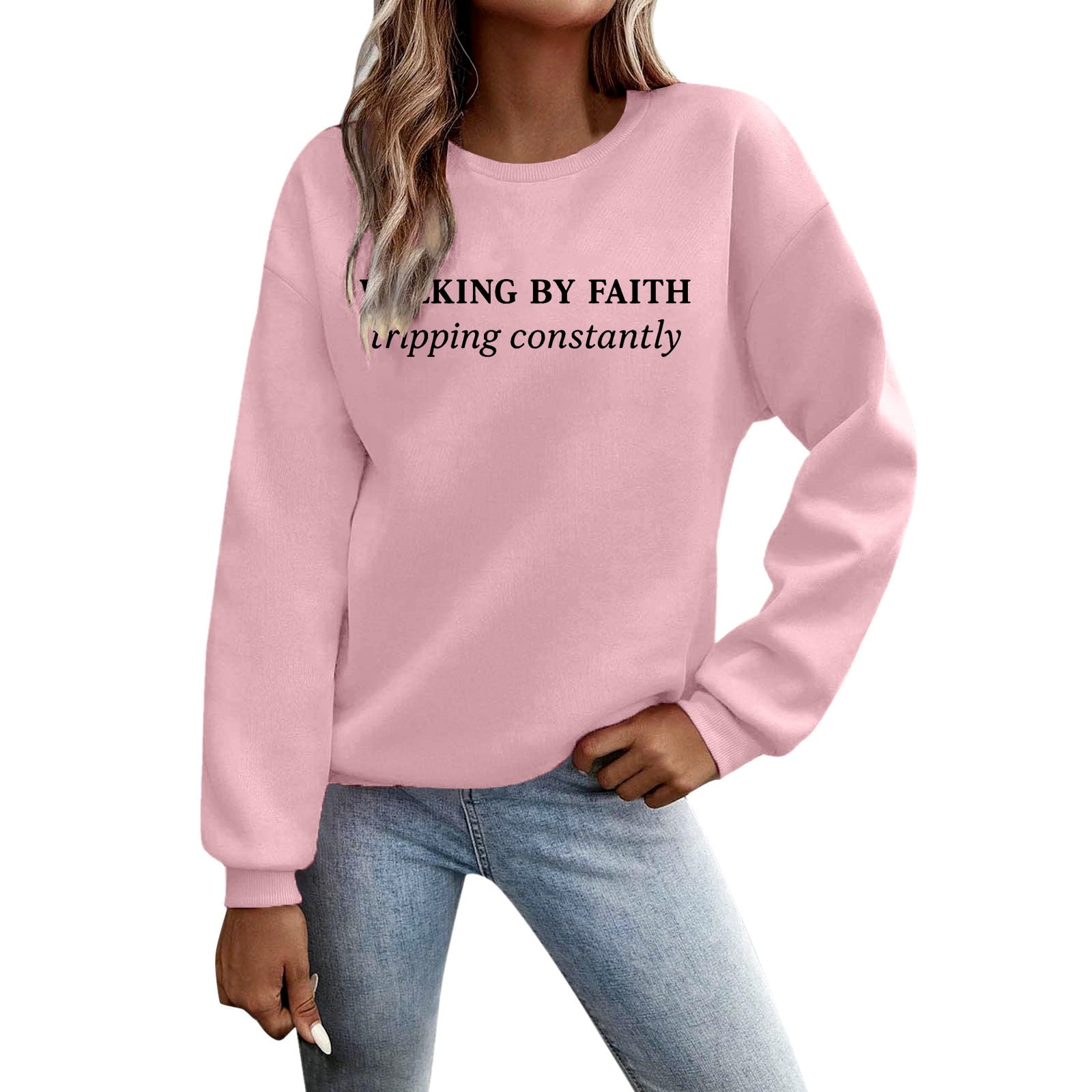 Arlun Walking by Faith Tripping Constantly Sweatshirts Womens Christian ...