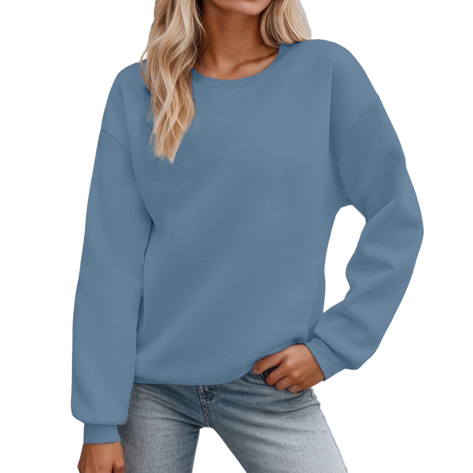 Arlun,Women Solid Color Sweatshirt Long Sleeve Crewneck Pullovers ...