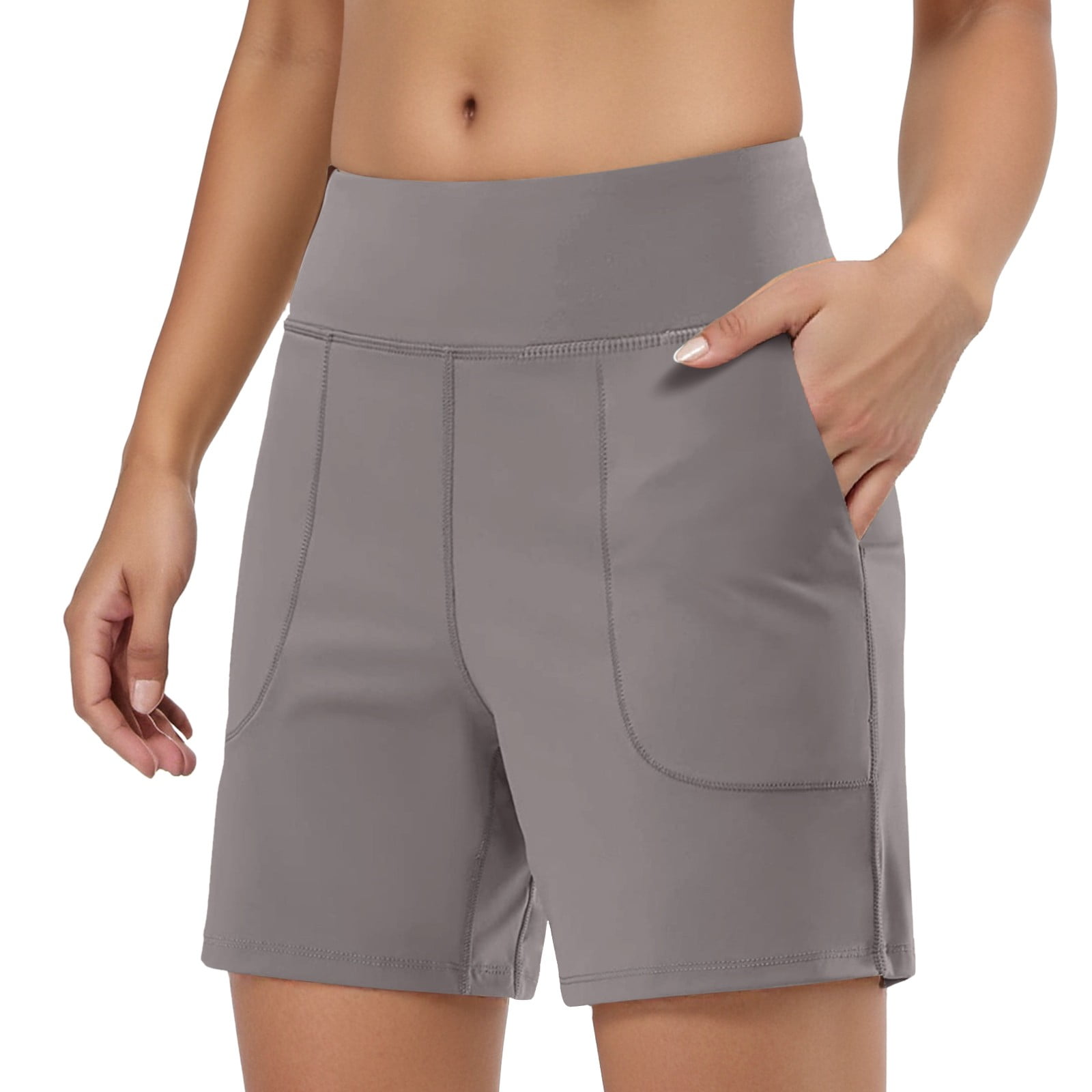 Arlun Women's Athletic Long Yoga Shorts with 2 Big Pockets High Waisted ...