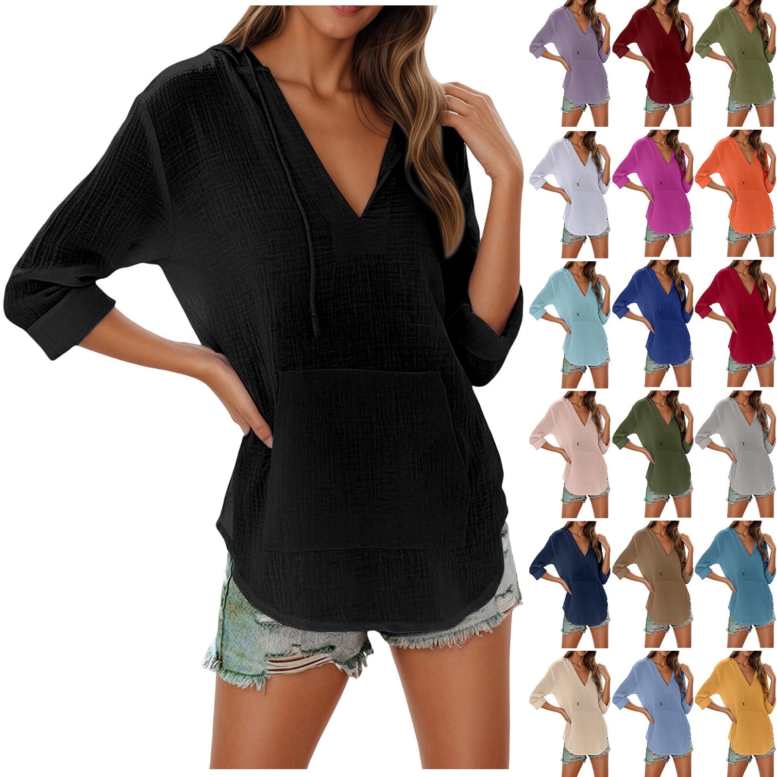 Arlun Women's Beach Cover up Hoodies Sweatshirt Long Sleeve V-Neck ...