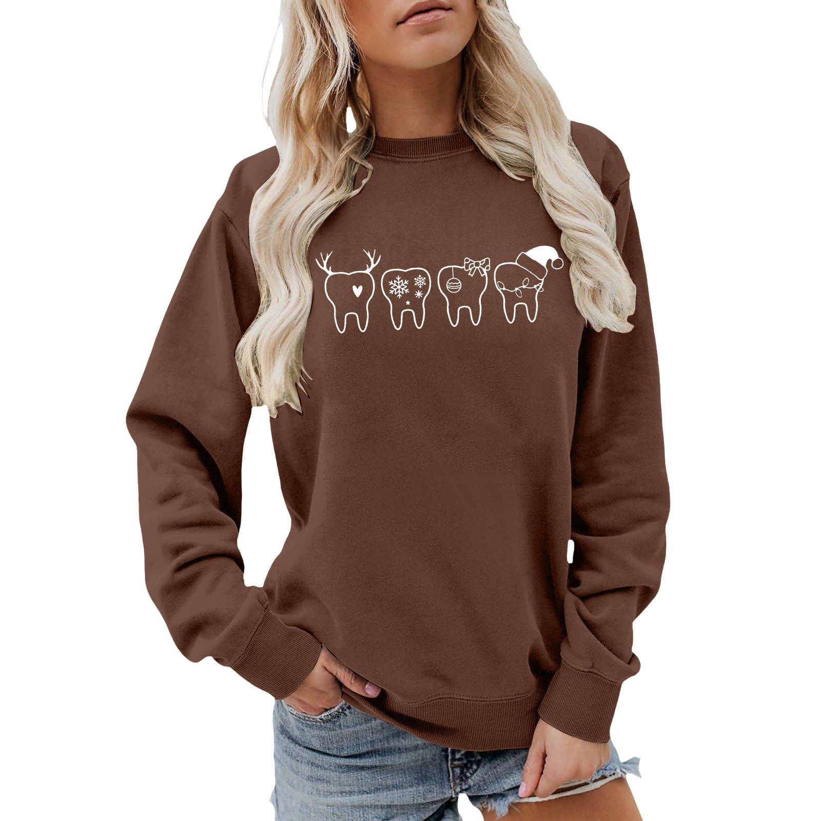 Arlun Women's Christmas Dentist Sweatshirts Cute Funny Teeth Graphic ...