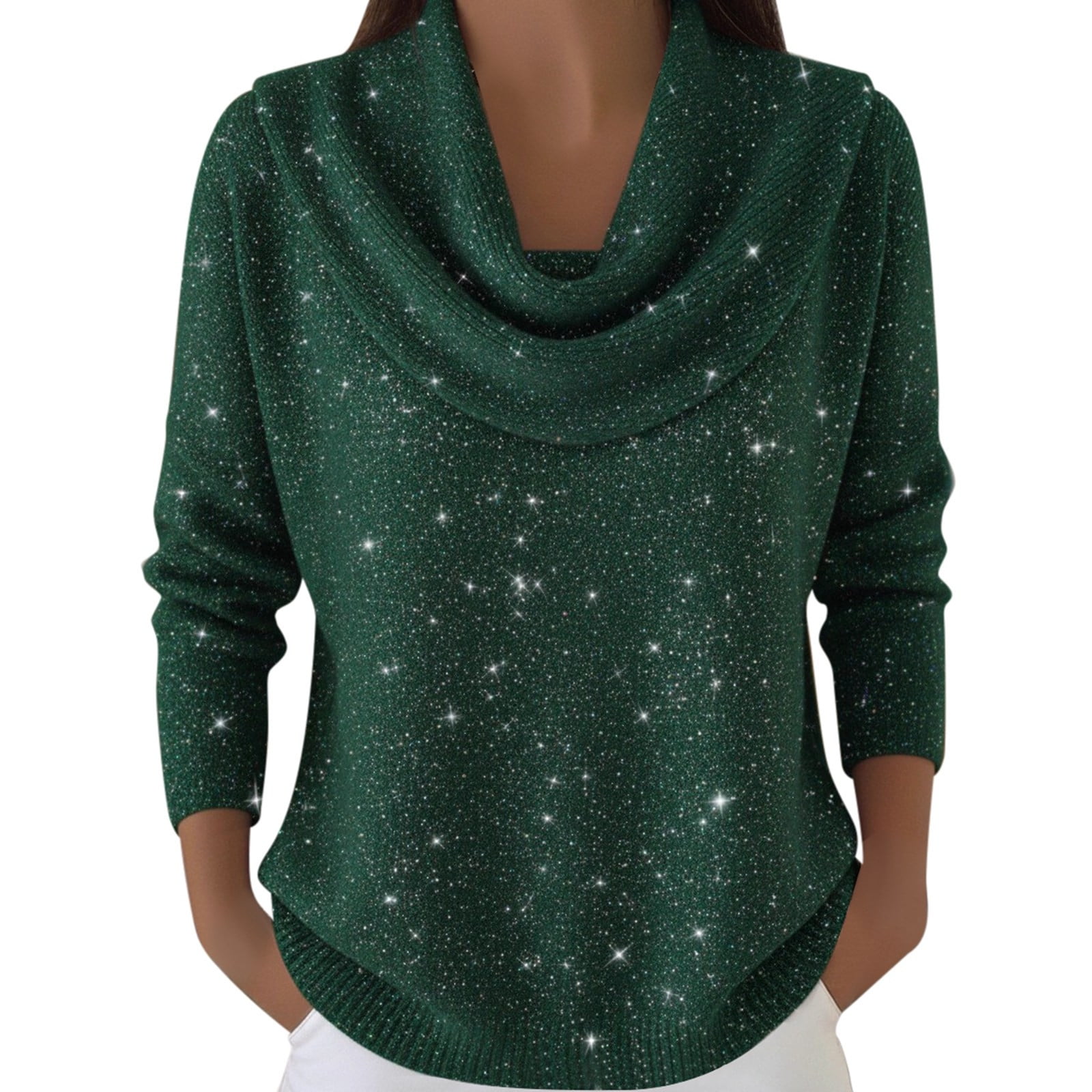 Arlun Women's Cowl Neck Sparkly Sequin Sweaters Casual Lightweight ...