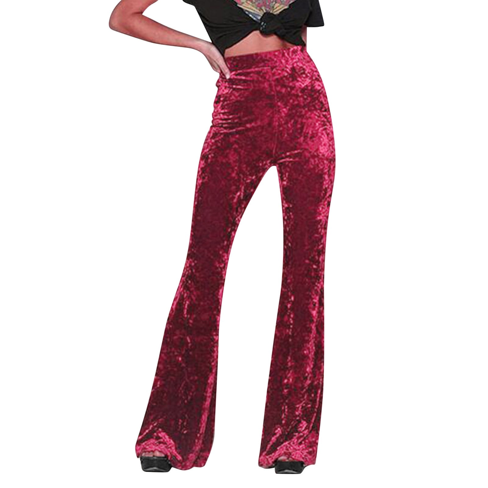 Arlun,Women's Crushed Velvet Straight Wide Leg Pants Flare High Waisted ...