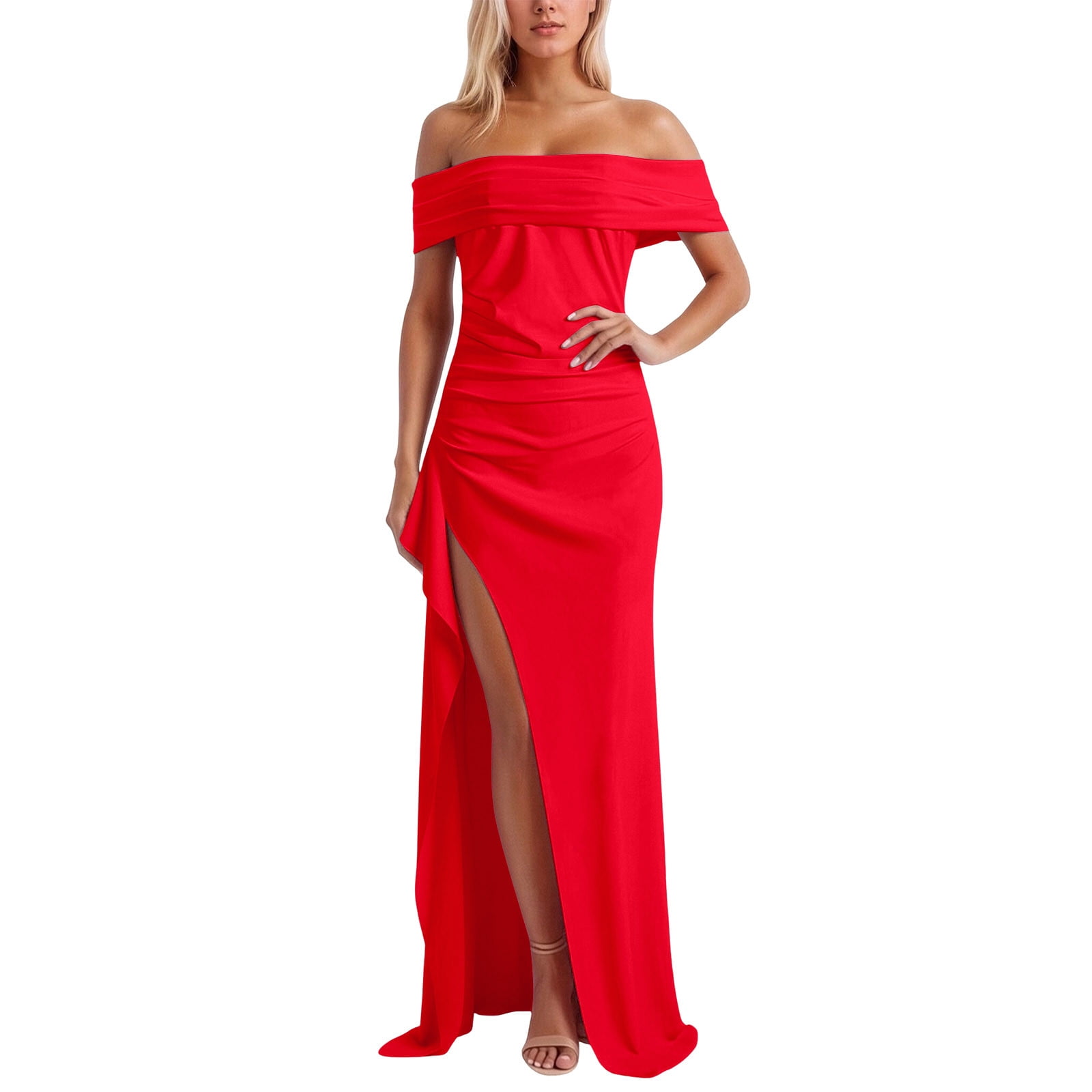 Arlun Women's Elegant off Shoulder High Split Bodycon Evening Wedding ...