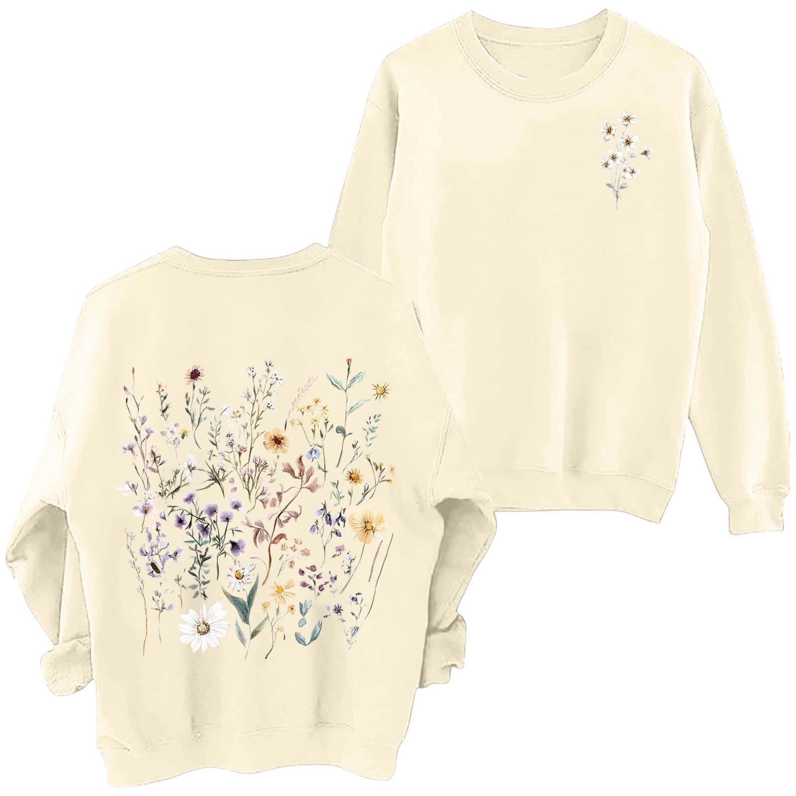 Arlun Women's Floral Printed Sweatshirts Vintage Flower Graphic Drop ...