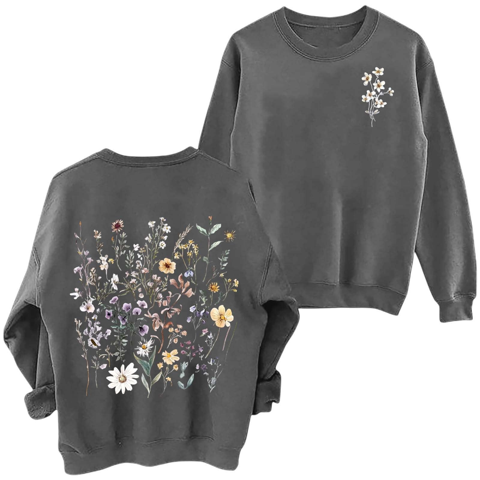 Arlun Women's Floral Printed Sweatshirts Vintage Flower Graphic Drop ...