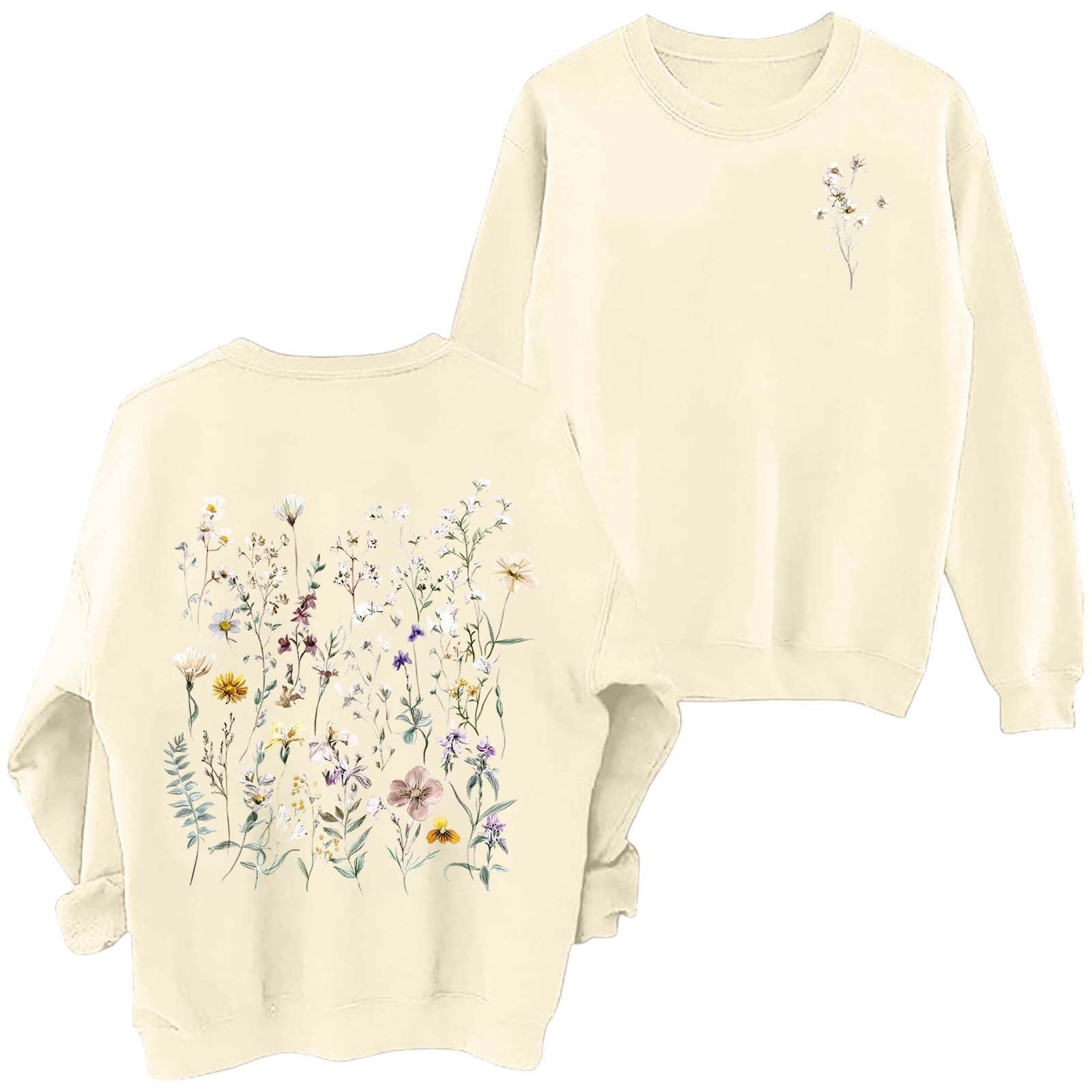 Arlun Women's Floral Printed Sweatshirts Vintage Flower Graphic Drop ...