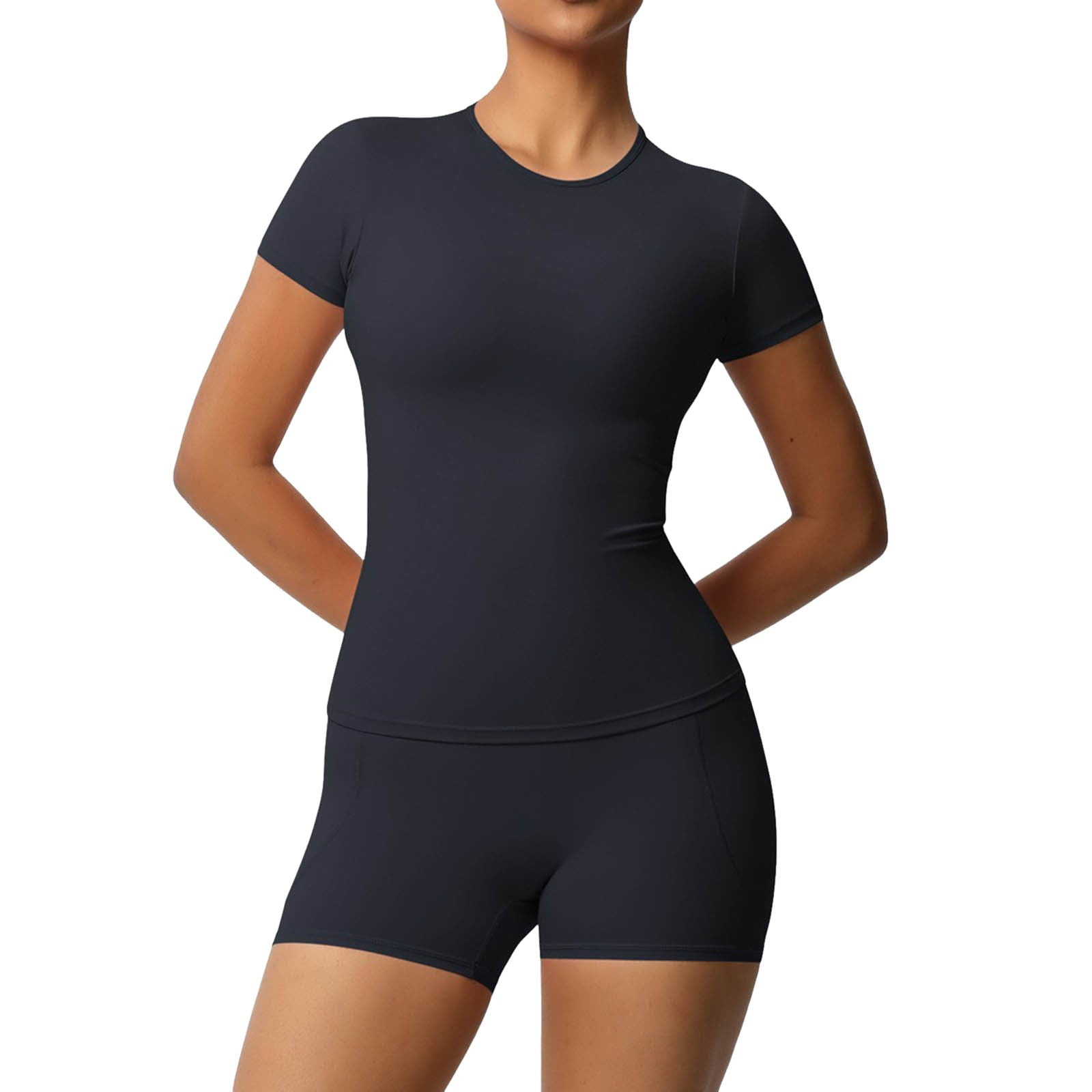 Arlun Women's High Waist Elastic Yoga Shorts with Short Sleeve Tight ...