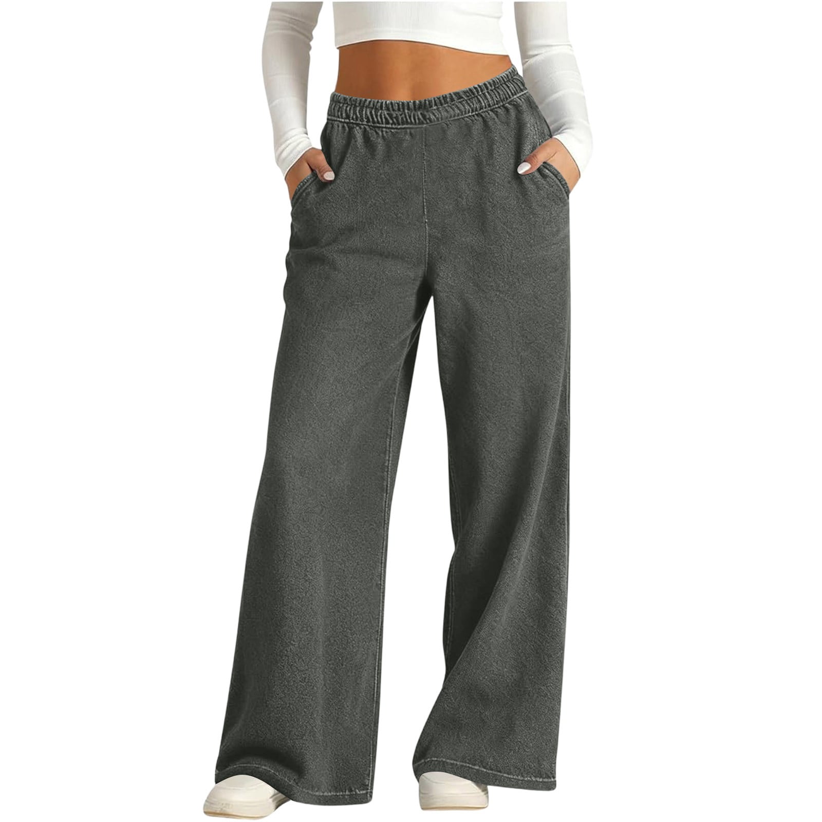 Arlun Women's Imitate Washing Jean Pants Wide Leg Elastic Waisted Loose ...