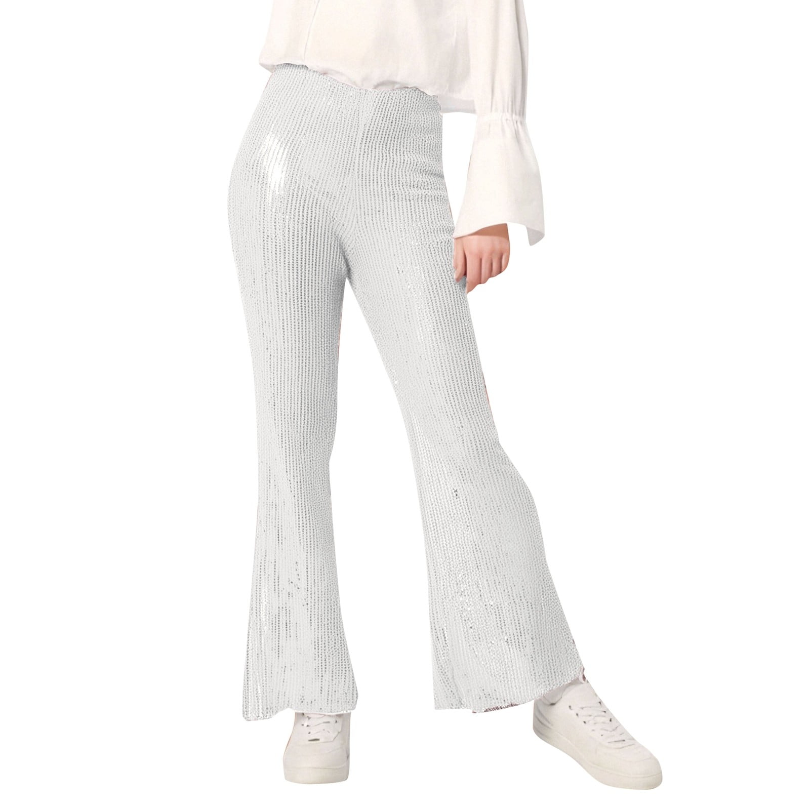 Arlun Women's Mardi Gras Pants Trendy Sparkly Sequin Wide Leg Flared ...
