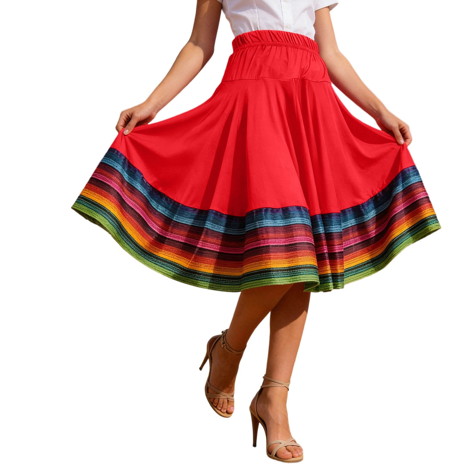Arlun Women's Mexican Midi Skirts Plus Size Elastic High Waist ...