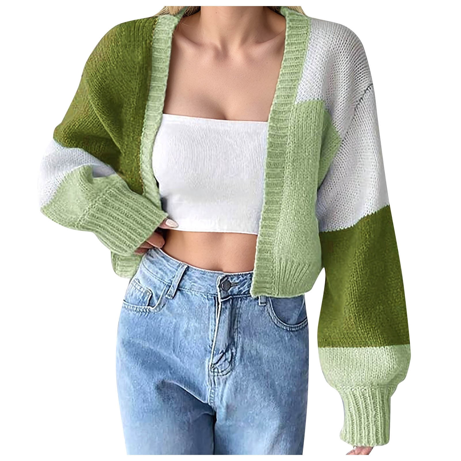 Arlun Women's Open Front Cropped Cardigan Sweaters Colorful Long Sleeve ...