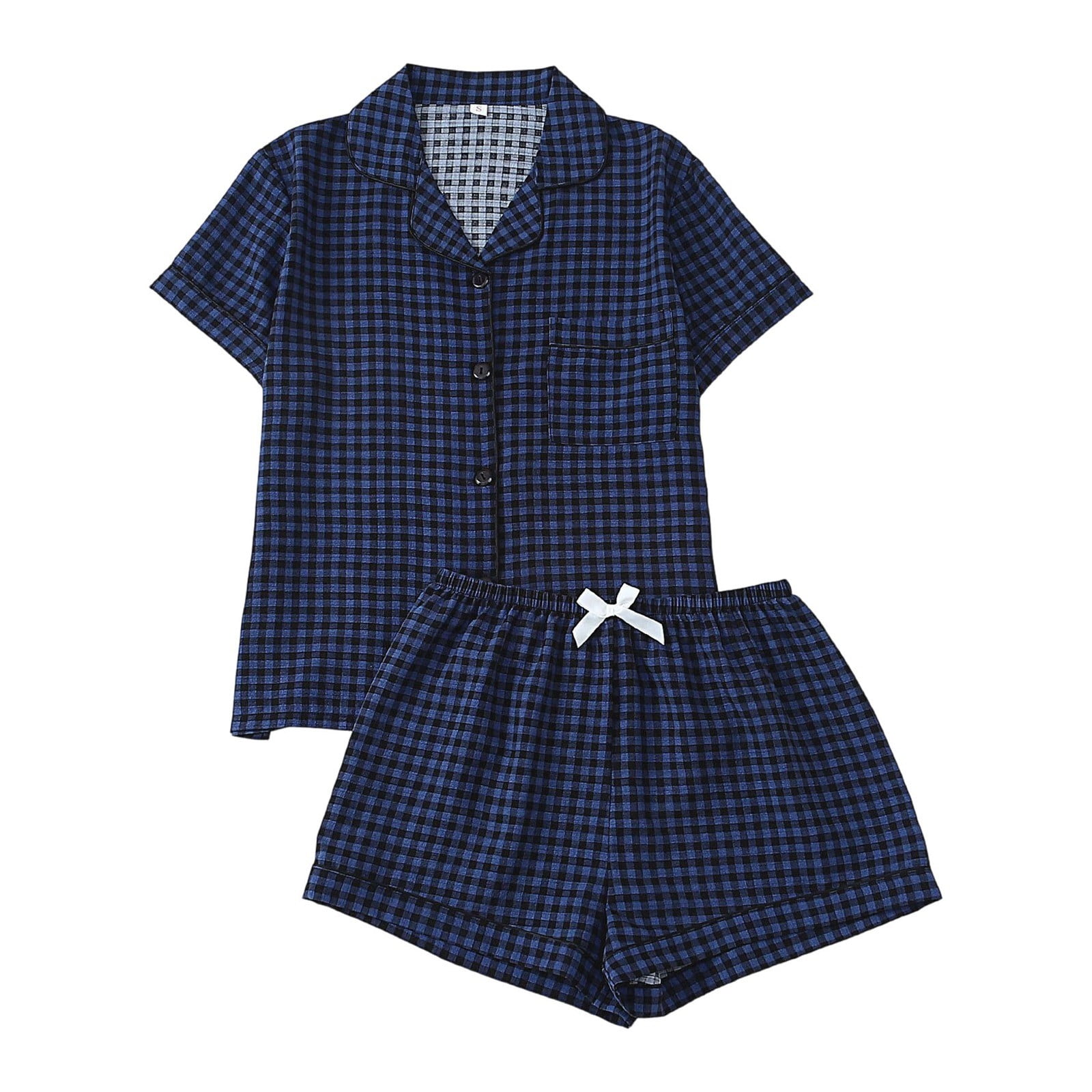 Arlun Women's Plaid 2 Piece Cute Pajama Sets Casual Short Sleeve Button ...