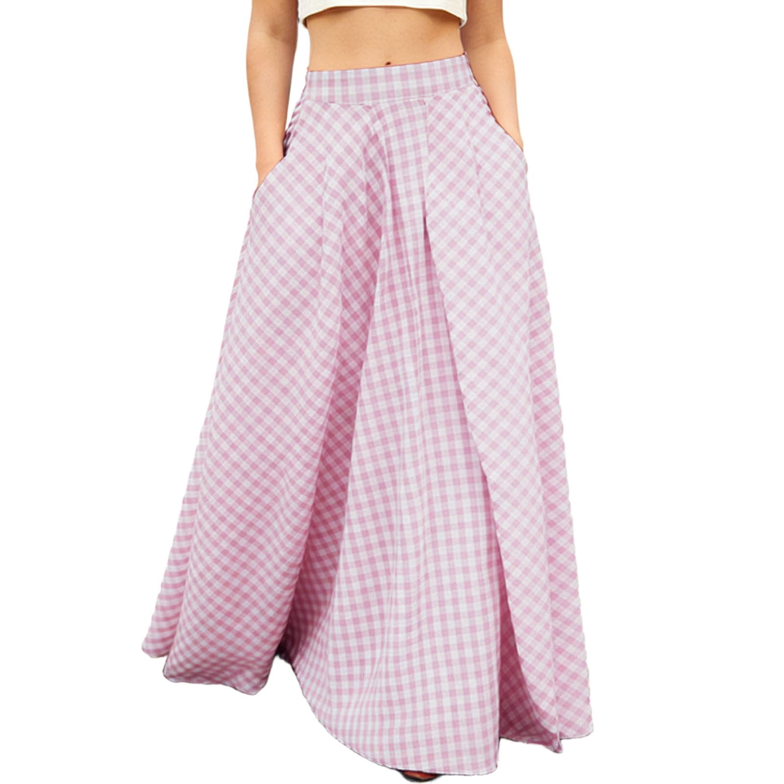 Arlun Women's Plaid Gingham Maxi Skirts High Waist A Line Pleated ...