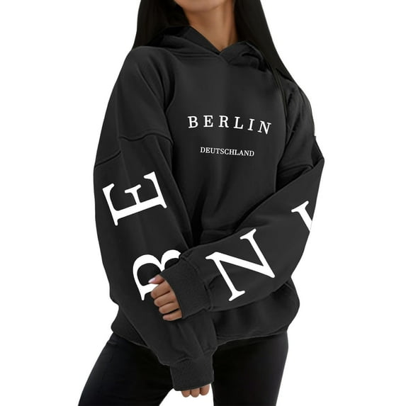 Arlun Women's Plus Size Hoodies Long Sleeve Drop Shoulder Letter ...