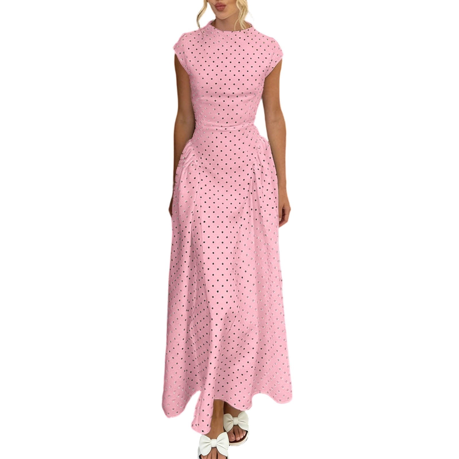 Arlun Women's Retro Polka Dot Print Dress Summer Cap Sleeve Casual ...