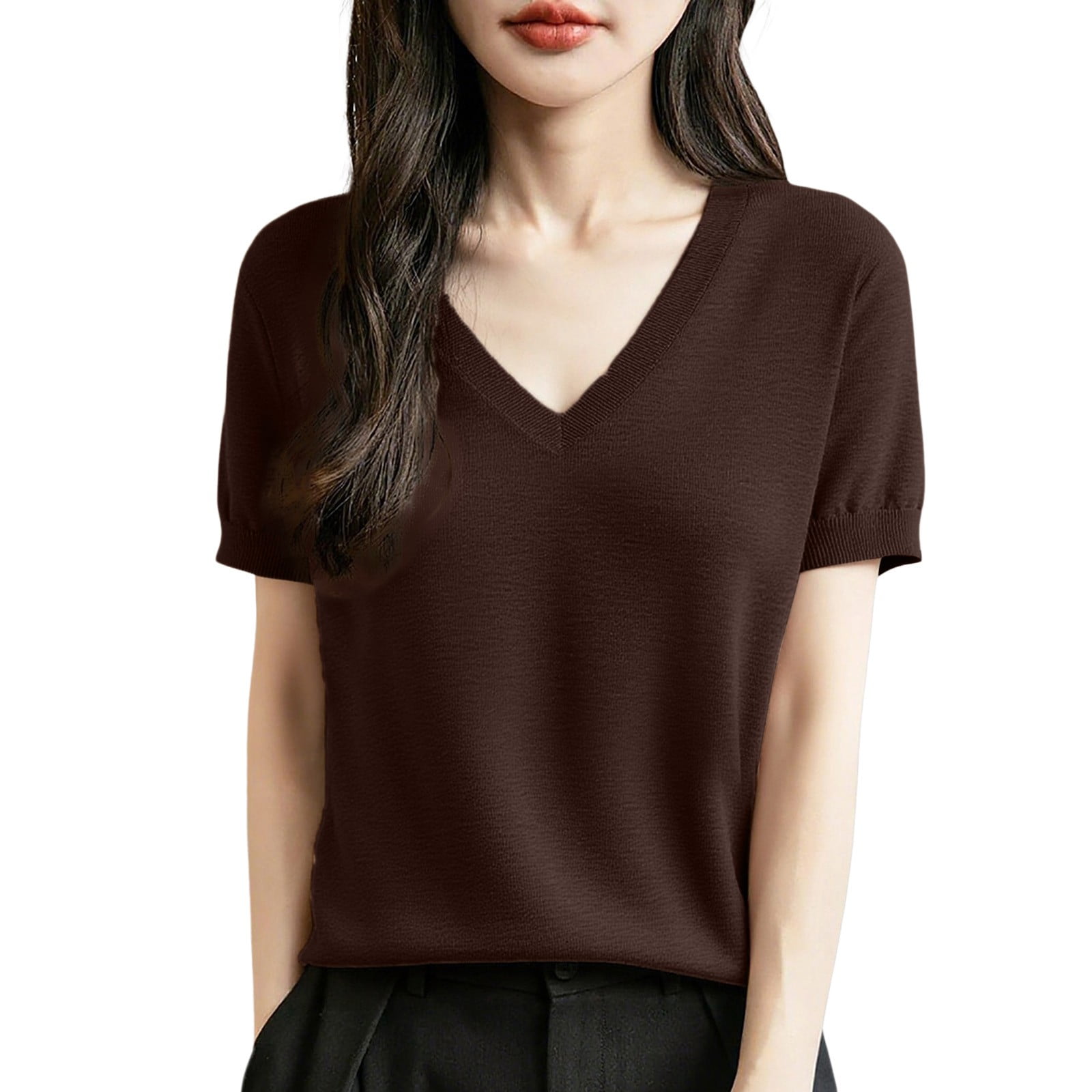 Arlun Women's Short Sleeve V-Neck Sweaters Casual Lightweight Solid ...