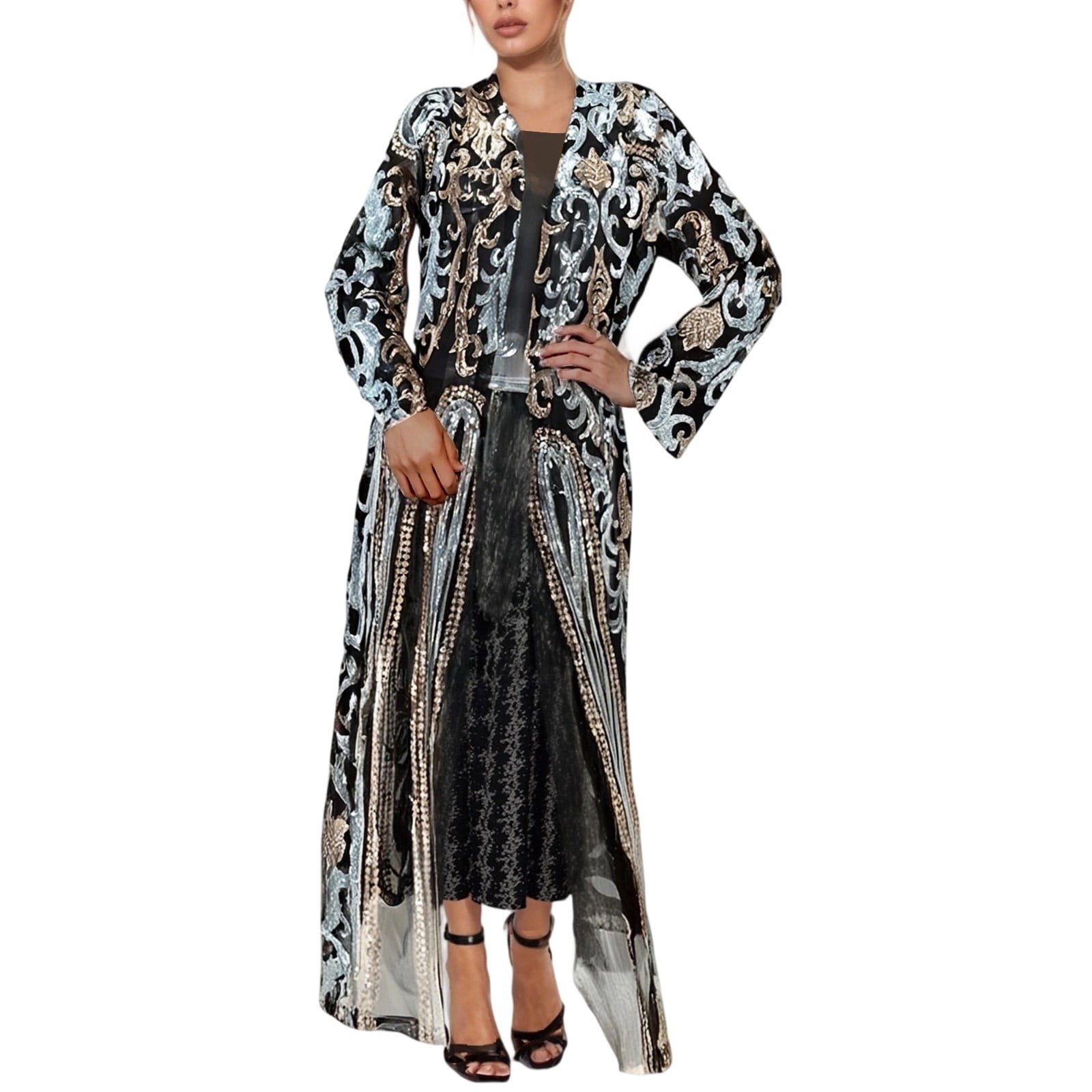 Arlun Women's Sparkling Sequin 1920s Cover up Cardigan Loose Open Front ...
