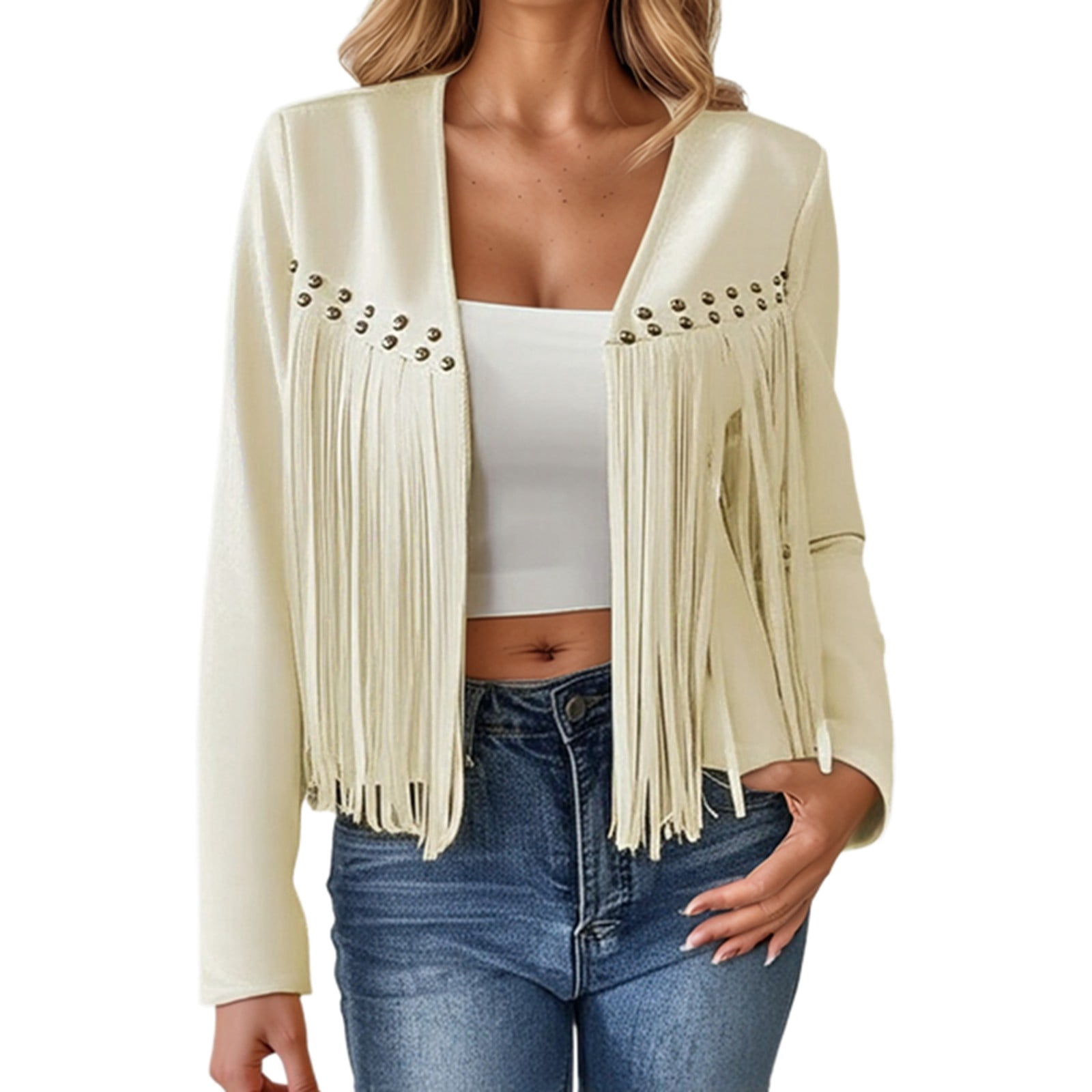 Arlun Women's Vintage Western Fringe Rivets Cropped Jackets Suede ...