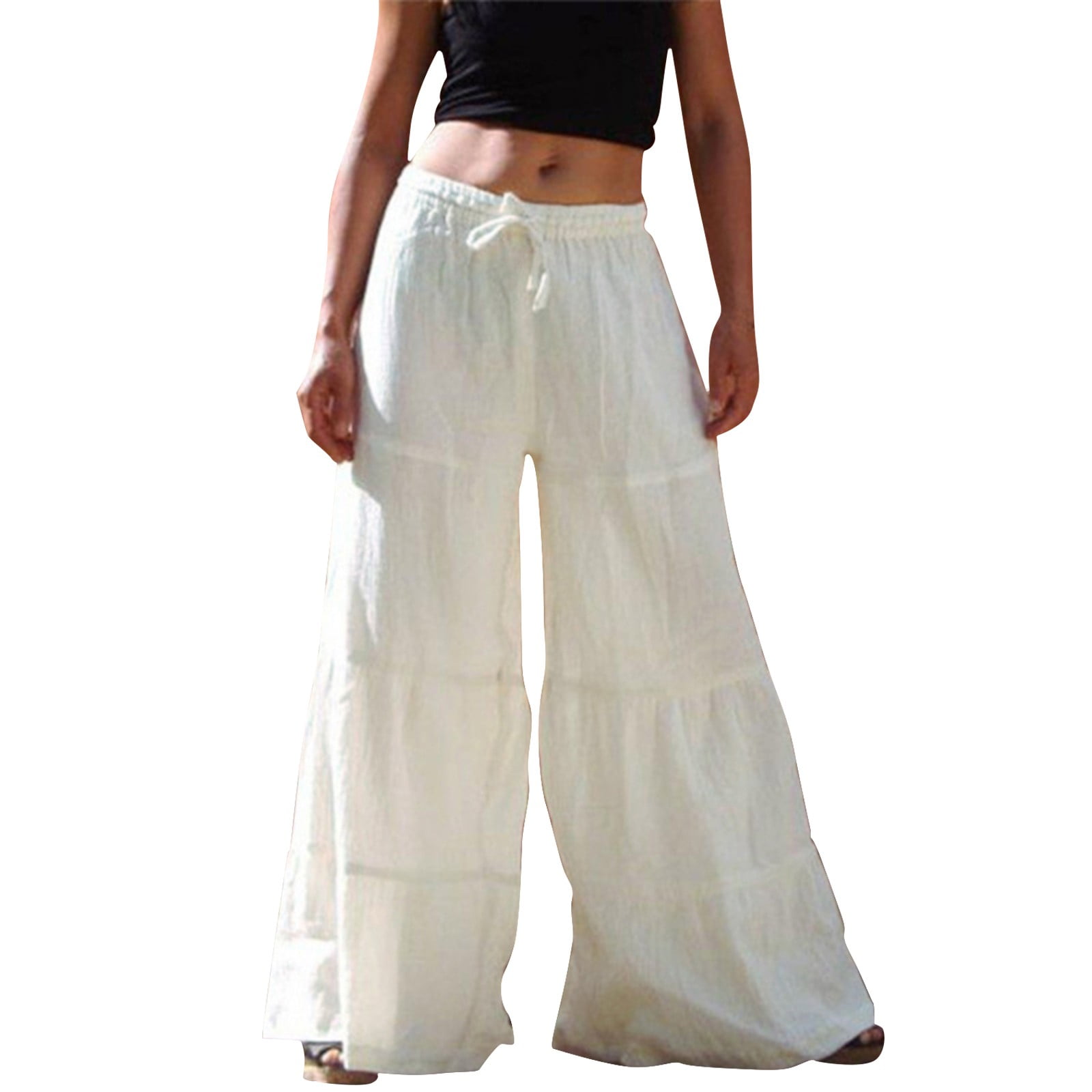 Arlun,Women's Wide Leg Flowy Pants Oversized Elastic Waisted Drawstring ...