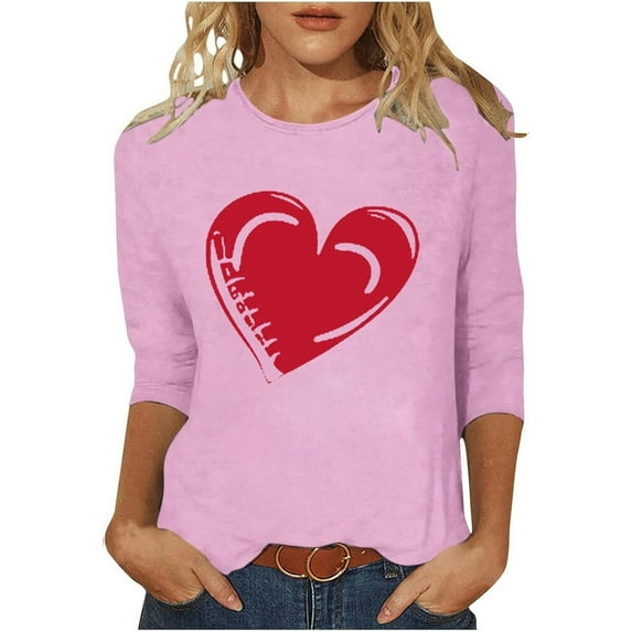 Arlun Womens 3/4 Sleeve Crewneck Valentine's Day T Shirts Love Heart ...
