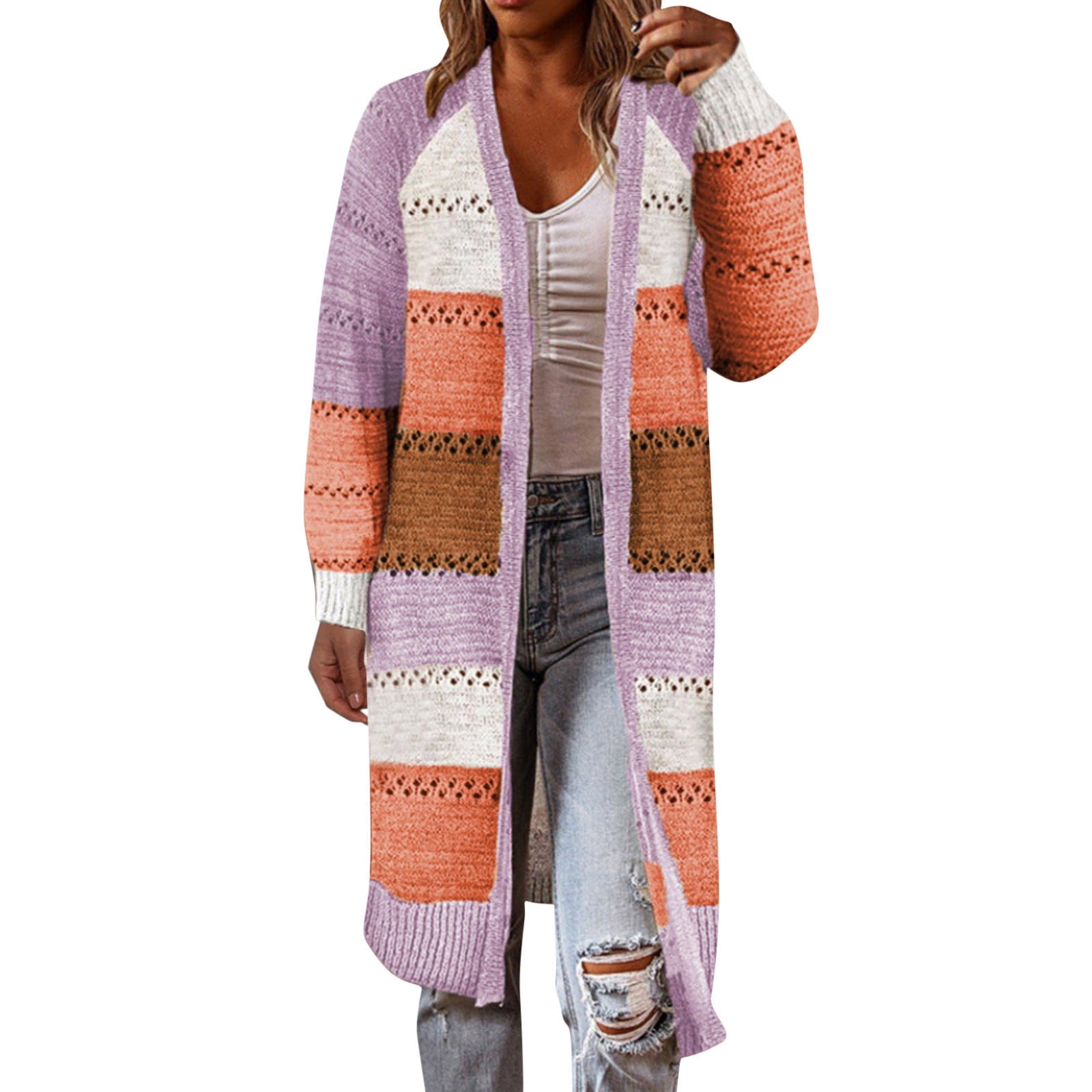 Arlun Womens Cardigans Sweaters Knit Hollow out Long Sleeve Open Front ...