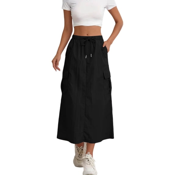 Arlun Womens Cargo Skirt High Waisted Drawstring Quick Dry Maxi Skirts ...