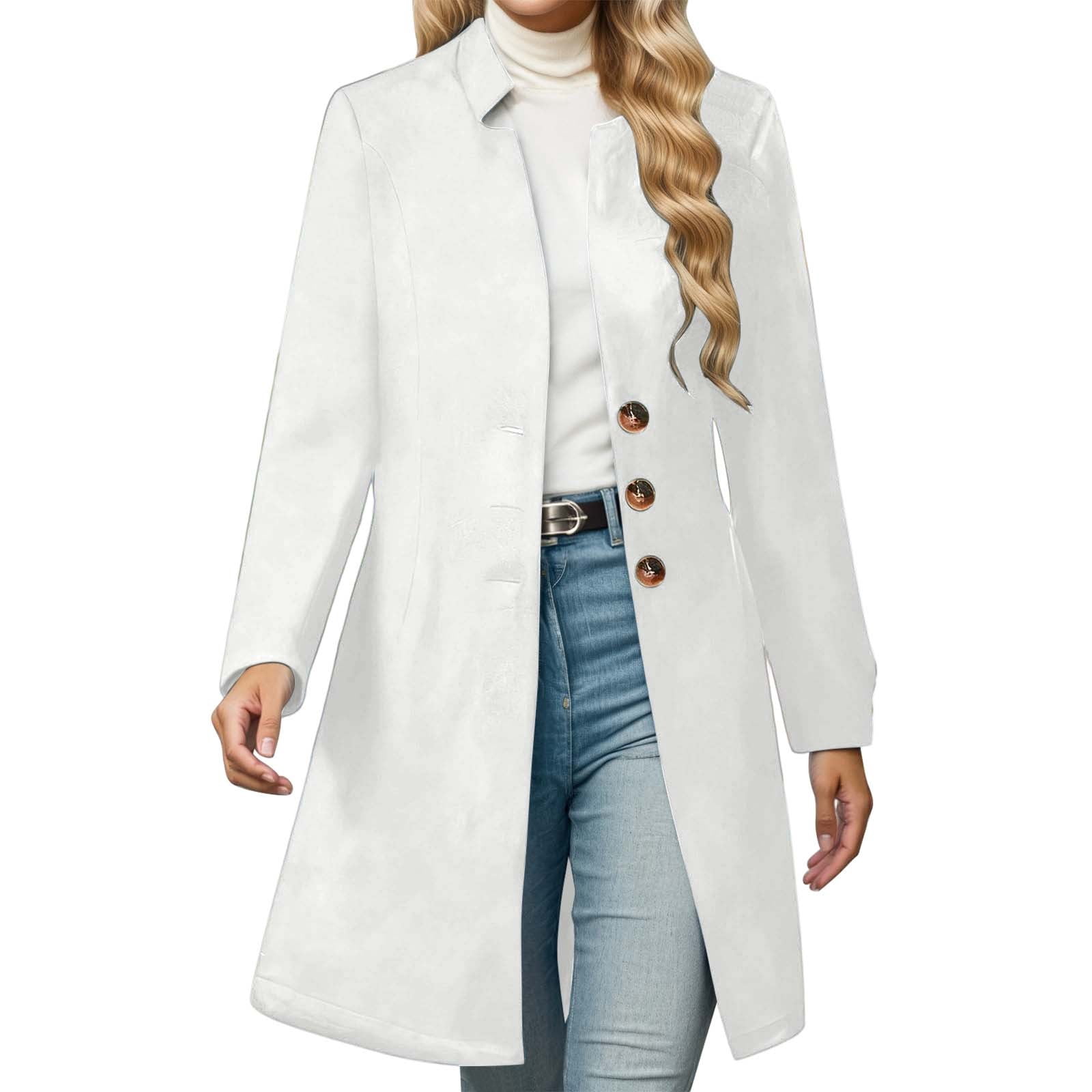 Arlun Womens Faux Wool Coats Solid Color Mid-Long Stand Collar ...