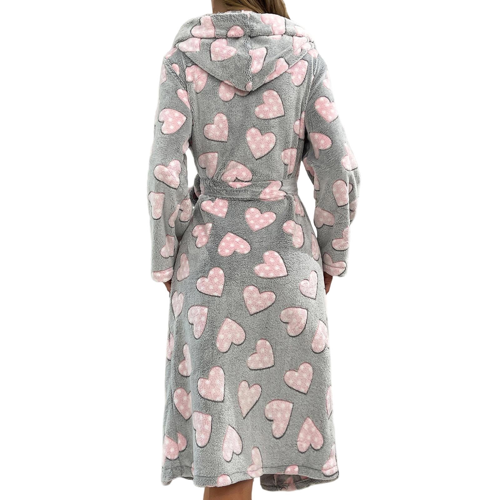 Arlun Womens Flannel Bow Heart Print Bathrobes Gift for Valentine's Day ...