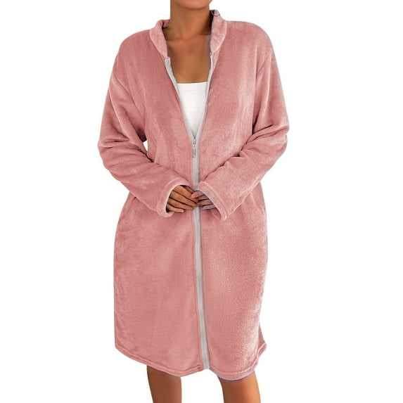 Arlun Womens Full Zipper Flannel Robes Fuzzy Soft Long Sleeve ...