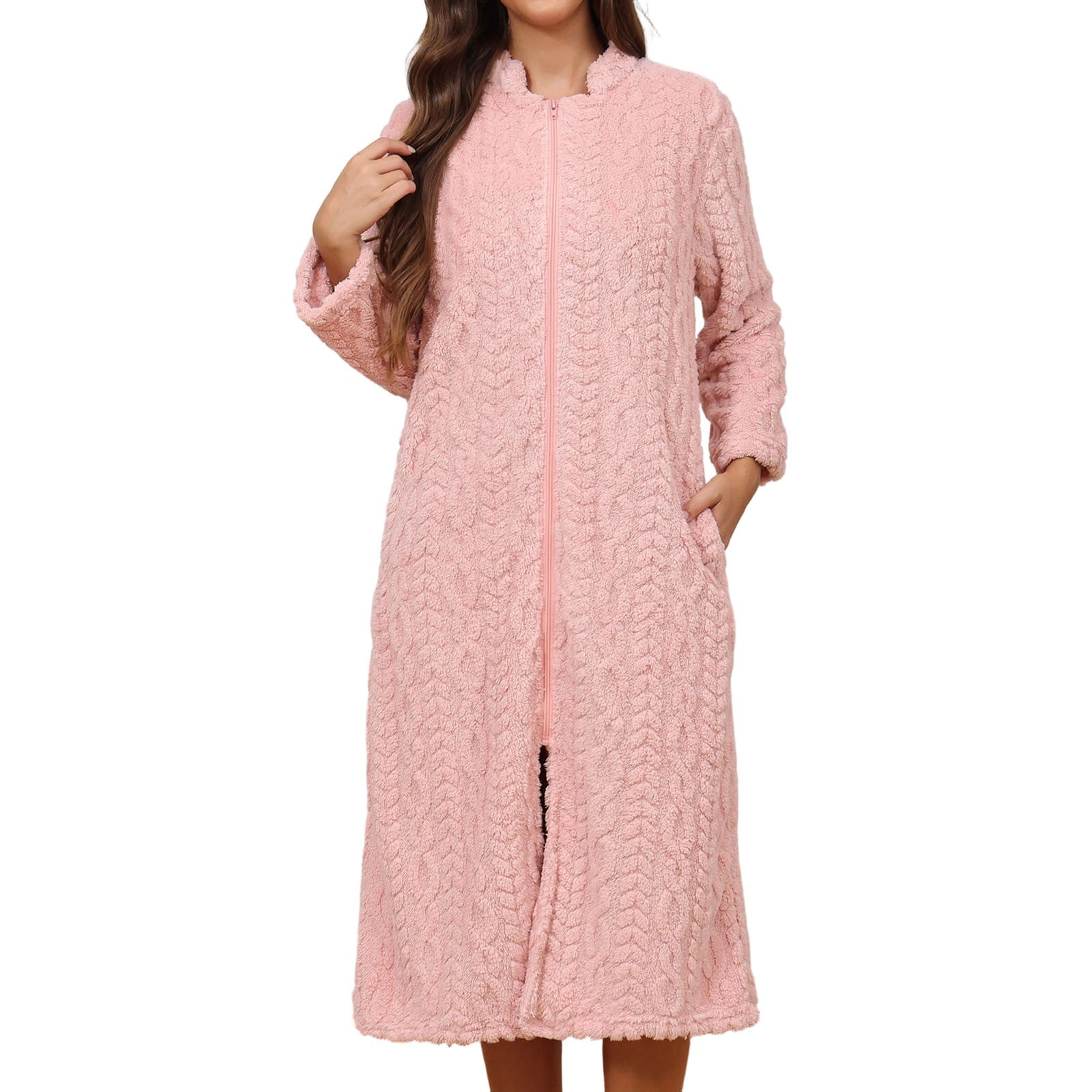 Arlun Womens Full Zipper Twist Ribbing Robes Soft Long Sleeve over the ...