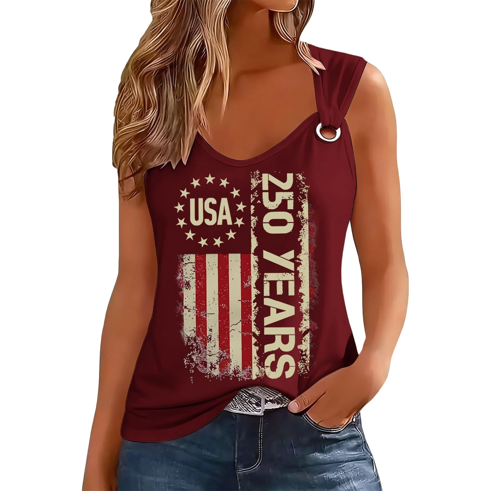 Arlun Womens Gradient Notched Neck Casual Tank Tops 250th Anniversary ...