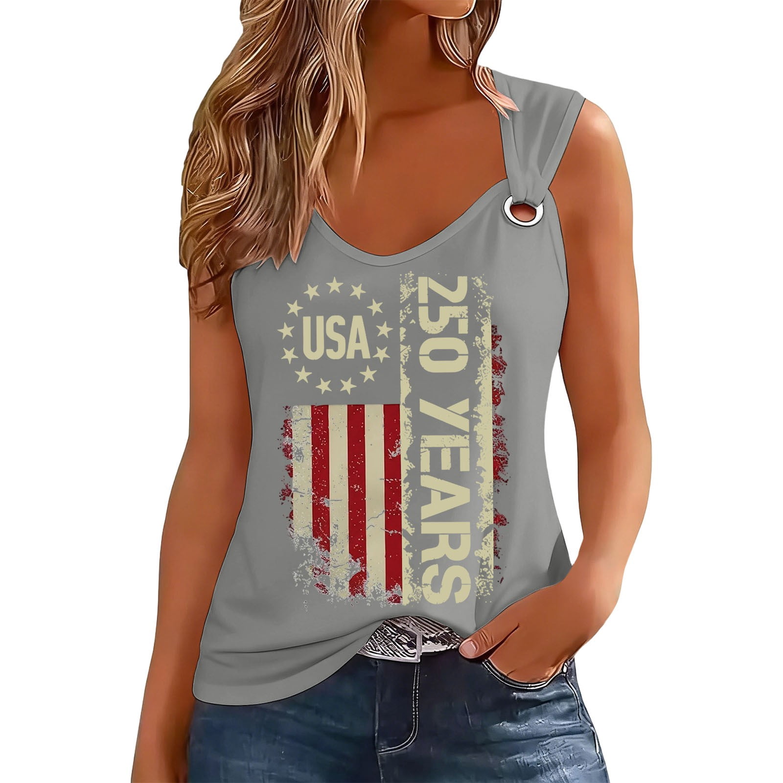 Arlun Womens Gradient Notched Neck Casual Tank Tops 250th Anniversary ...