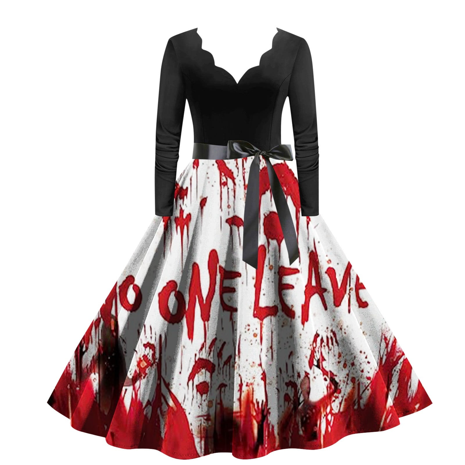 Arlun,Womens Halloween Midi Dresses Horror Bloody Printed V-Neck Long ...